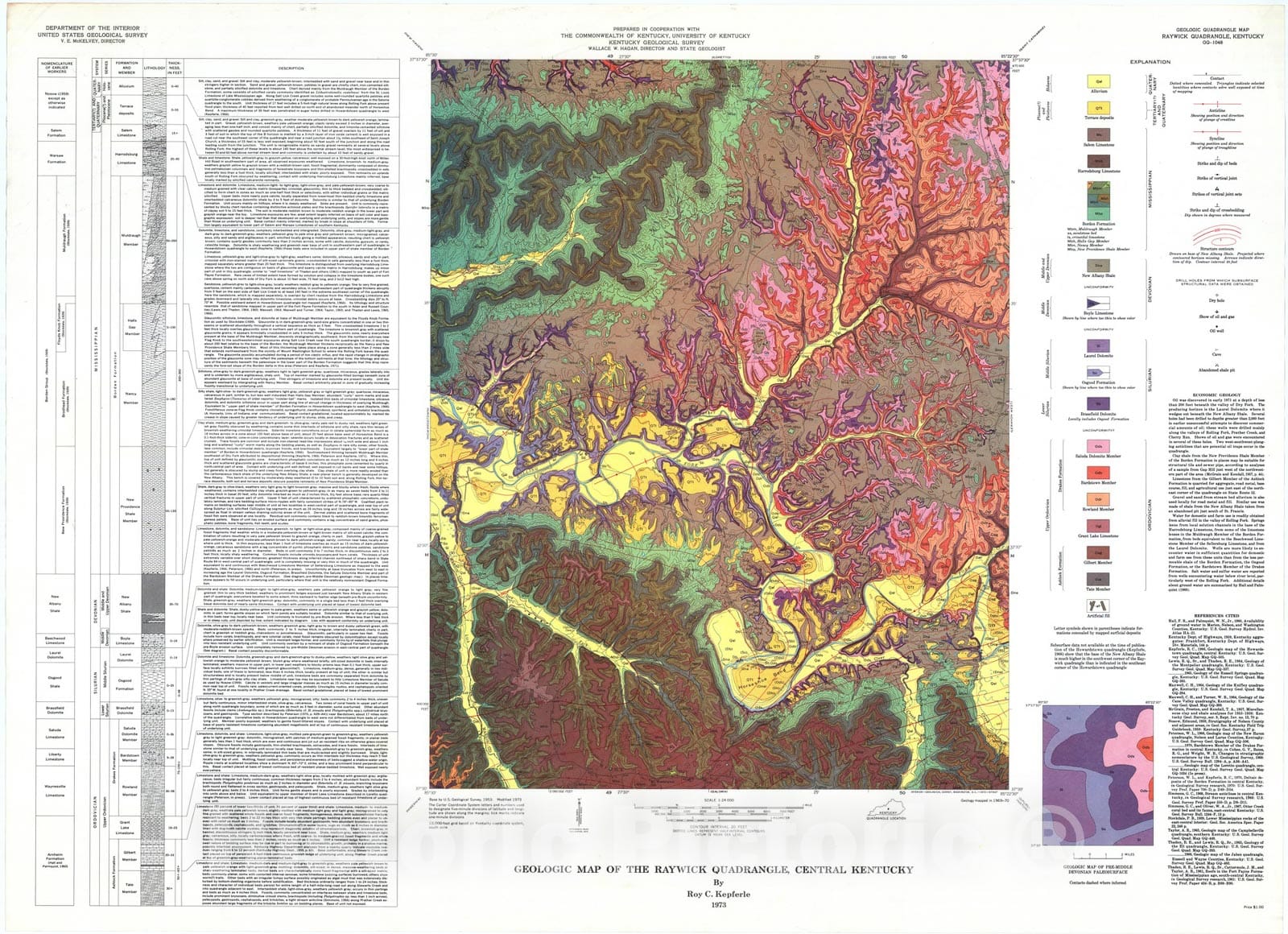 Map : Geologic map of the Raywick quadrangle, central Kentucky, 1973 C ...