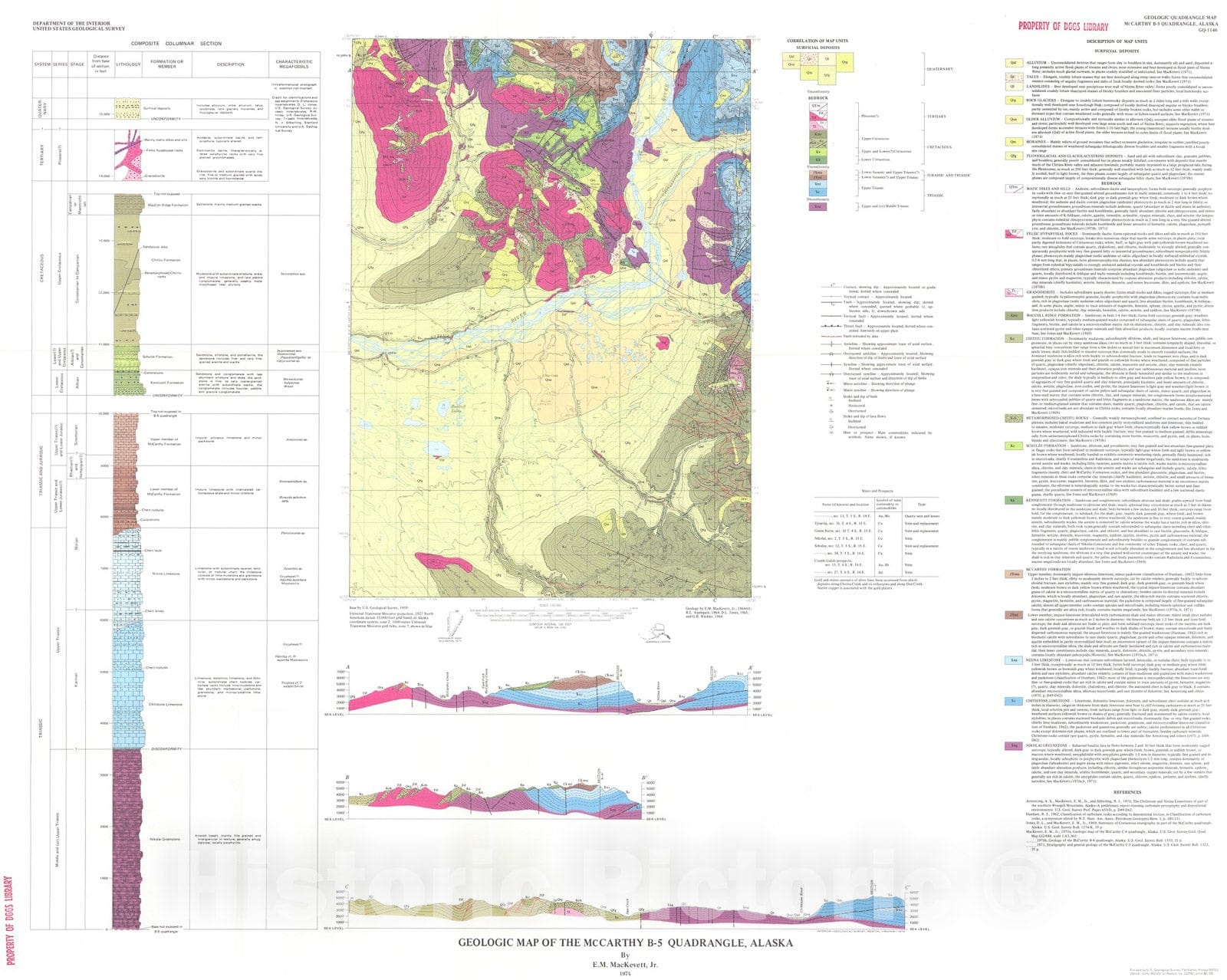 Map : Geologic map of the McCarthy B-5 quadrangle, Alaska, 1974 Cartog ...