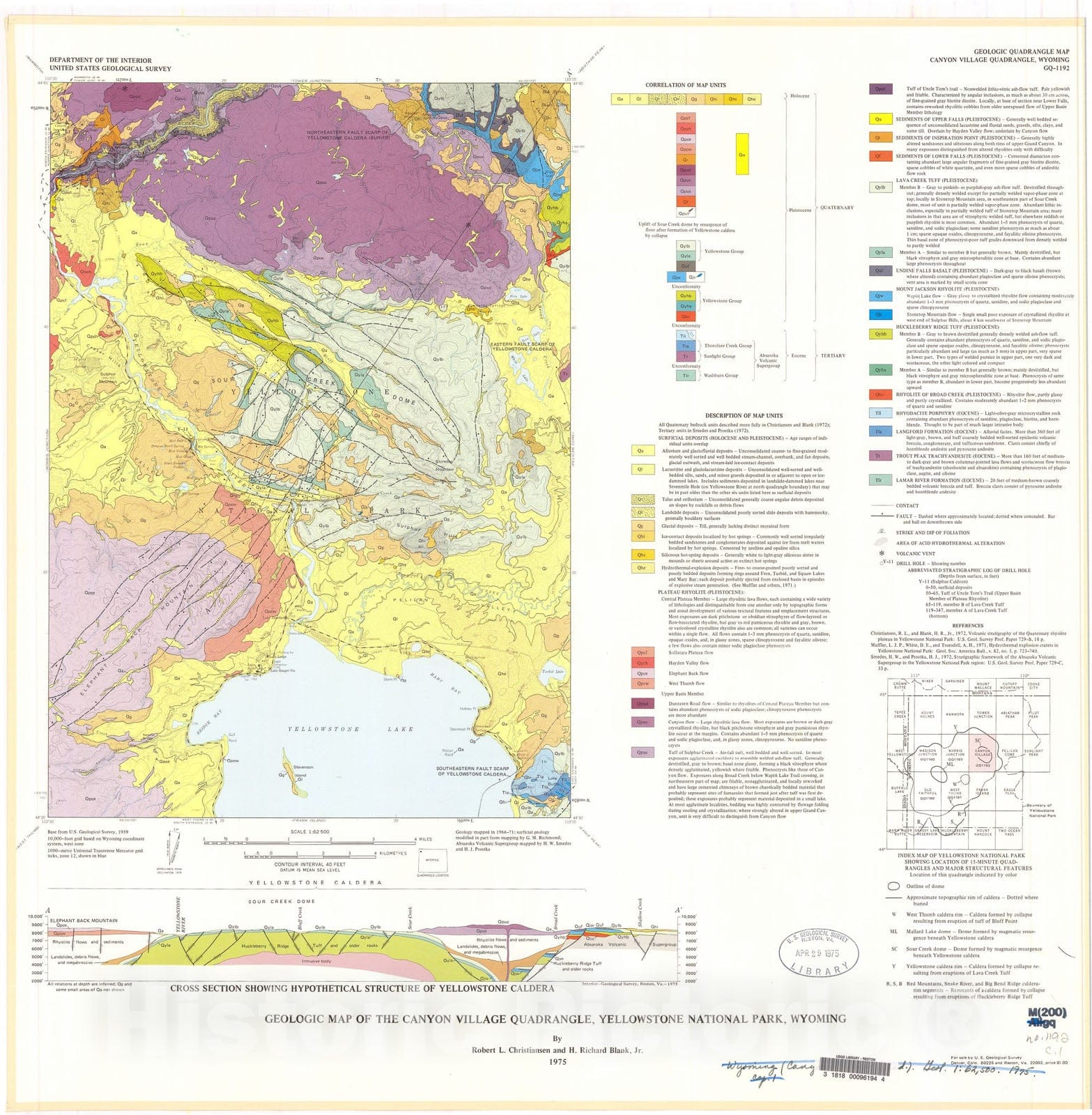 Map : Geologic map of the Canyon Village quadrangle, Yellowstone Natio ...