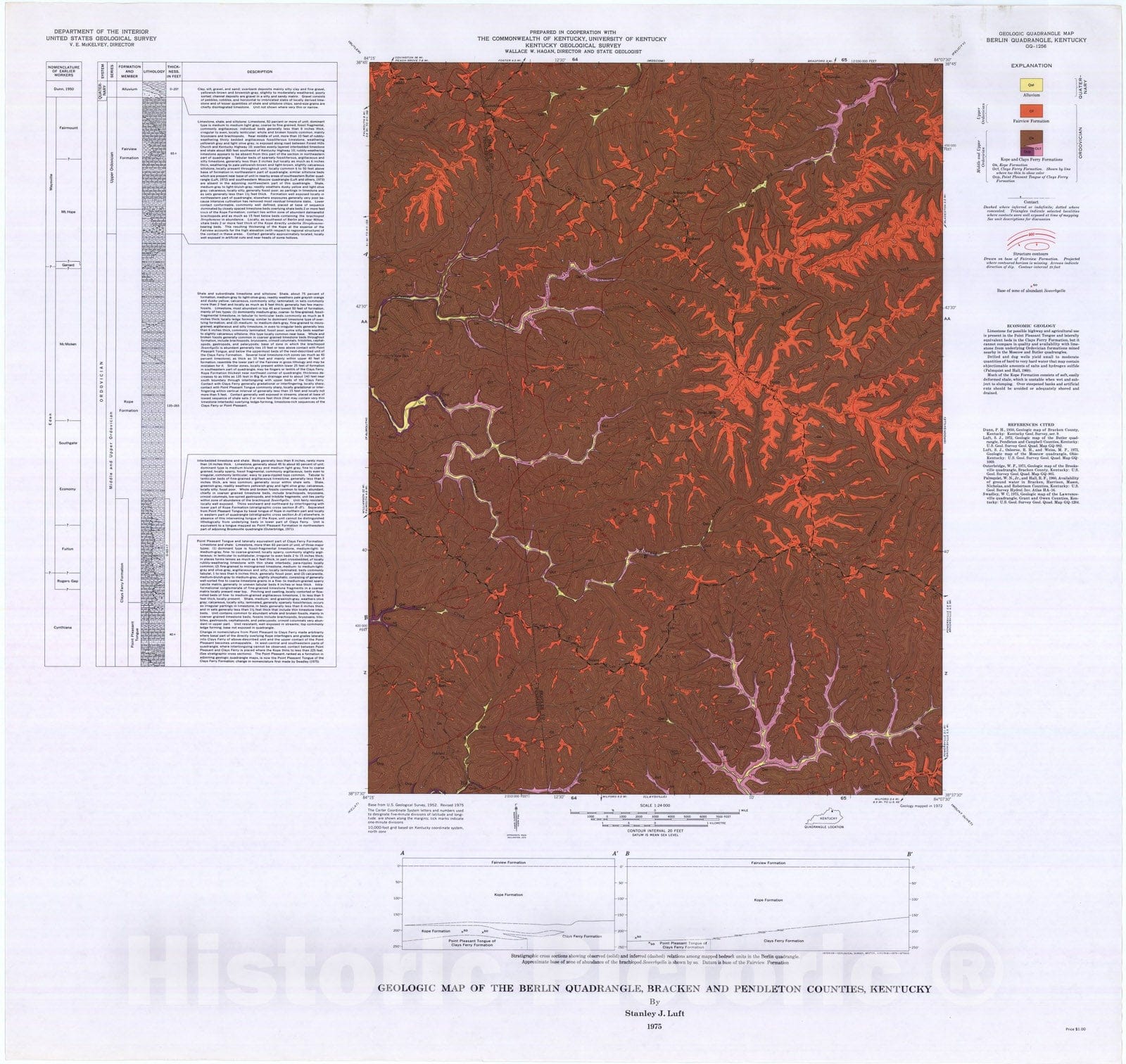 Map : Geologic map of the Berlin quadrangle, Bracken and Pendleton Cou ...