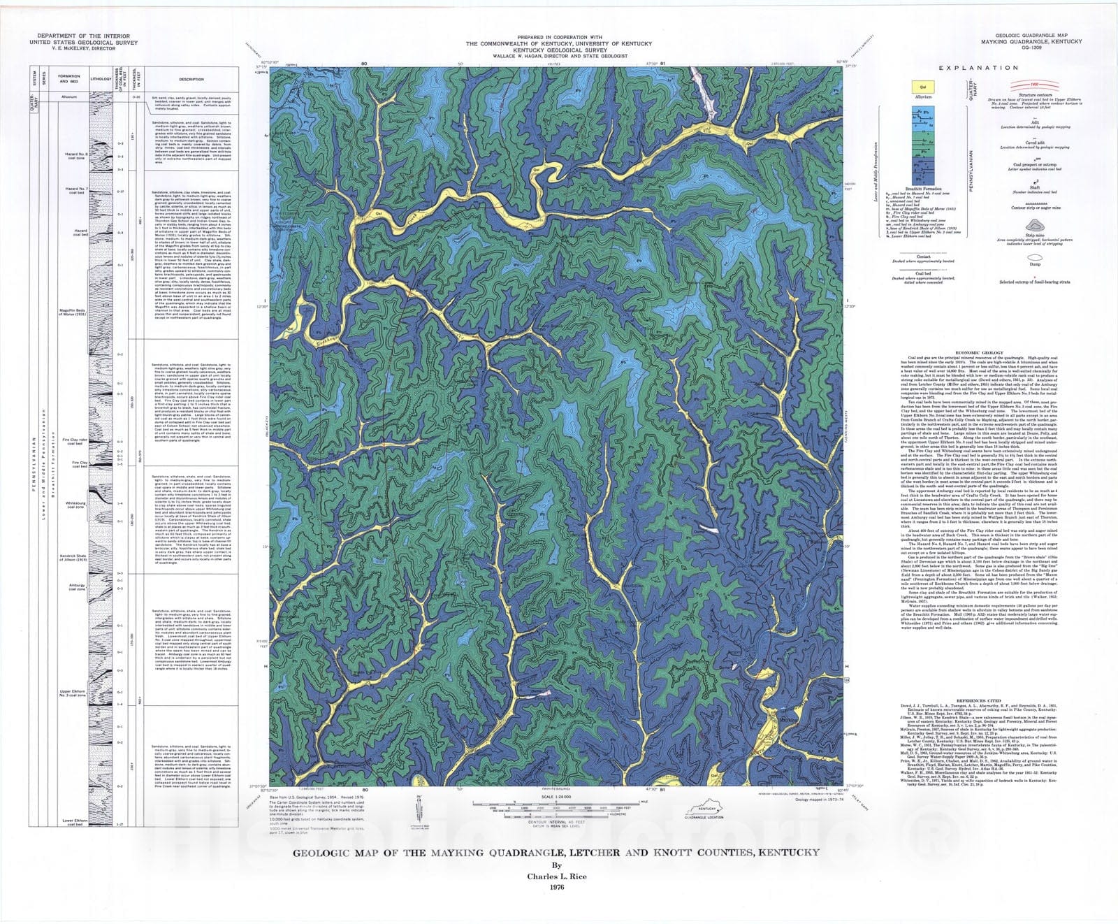 Map : Geologic map of the Mayking quadrangle, Letcher and Knott Counti ...