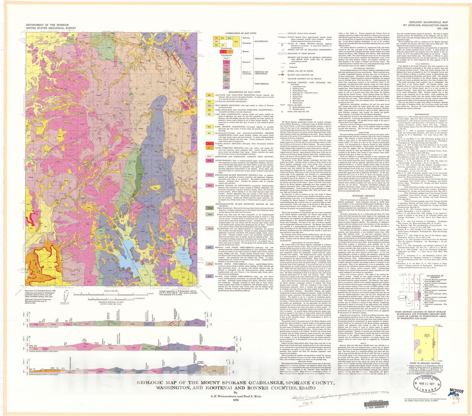 Map : Geologic map of the Mount Spokane quadrangle, Spokane County, Wa ...