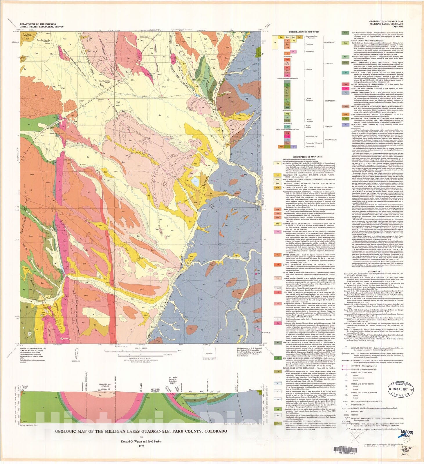 Map : Geologic map of the Milligan Lakes quadrangle, Park County, Colo ...