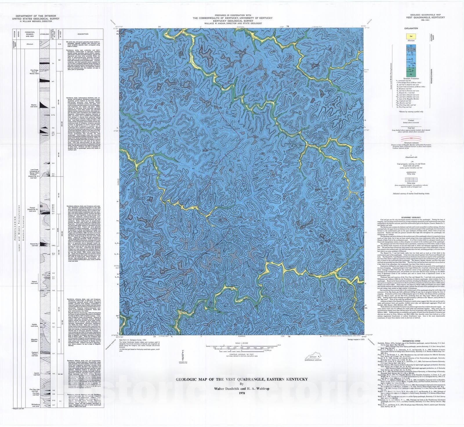 Map : Geologic map of the Vest quadrangle, eastern Kentucky, 1978 Cart ...