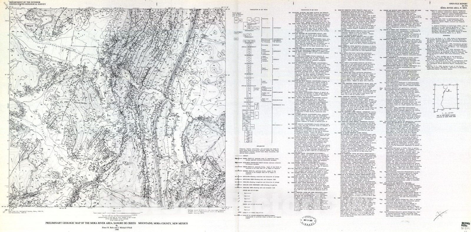 Map : Preliminary geologic map of the Mora River area, Sangre de Crist ...
