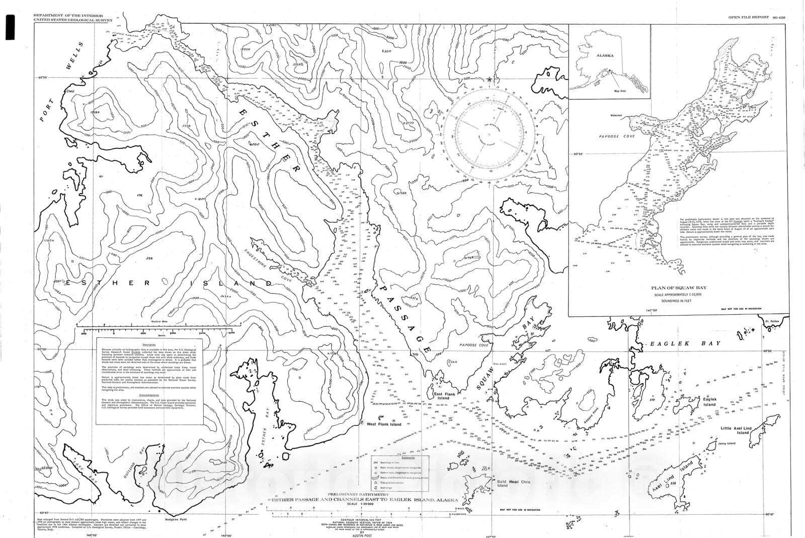 Map : Preliminary bathymetry --Esther Passage and channels east to Eag ...