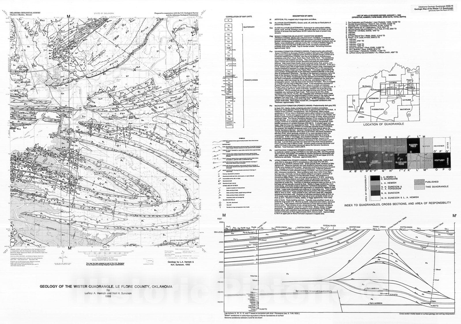 Map : Geology of the Wister quadrangle, Le Flore County, Oklahoma, 199 ...