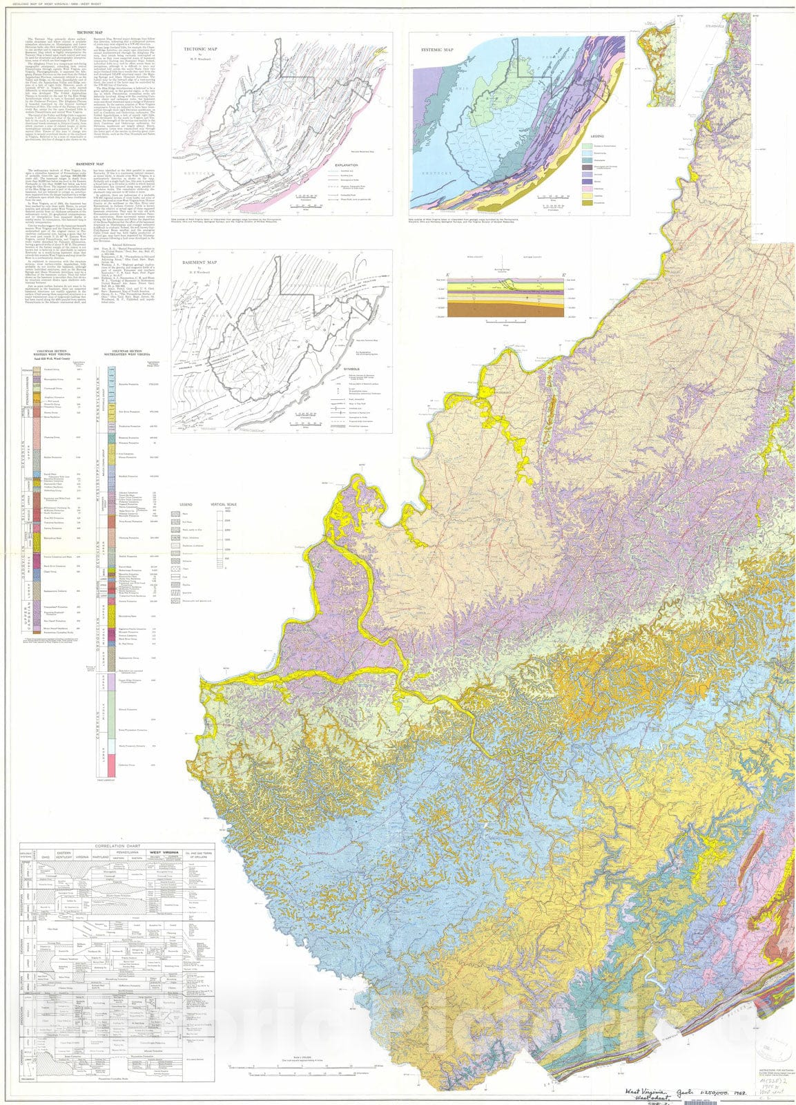 Map : Geologic map of West Virginia, 1968 Cartography Wall Art : – Historic Pictoric