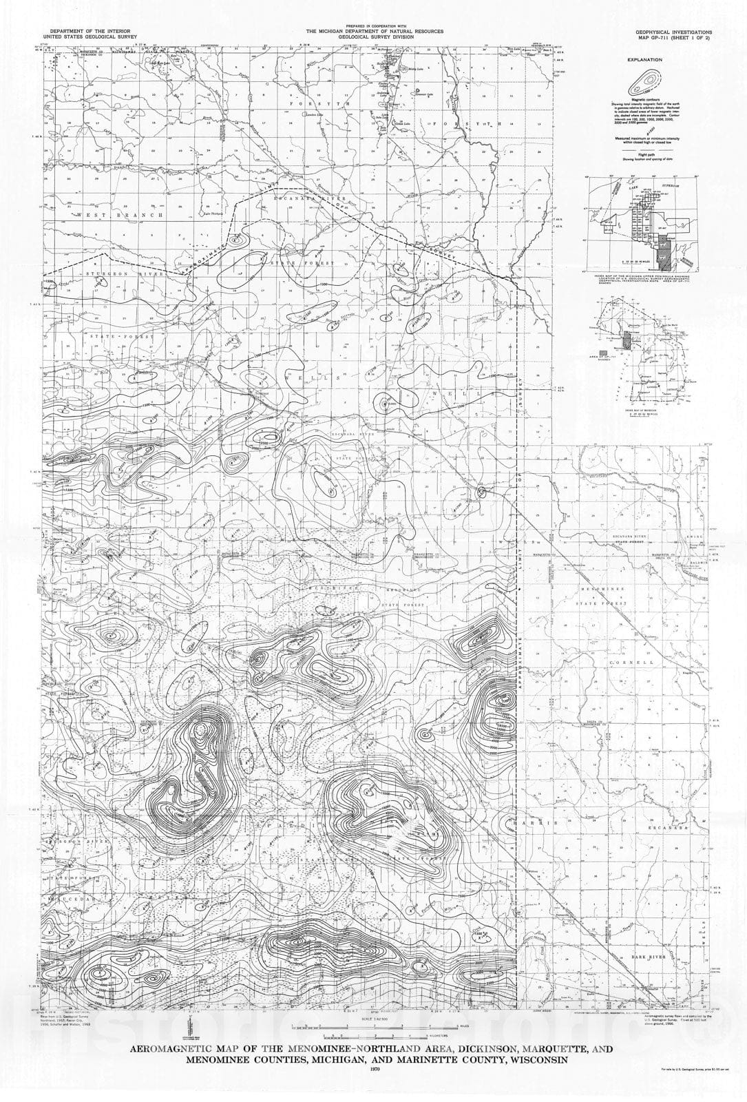 Map : Aeromagnetic map of the Menominee - Northland area, Dickinson, M ...