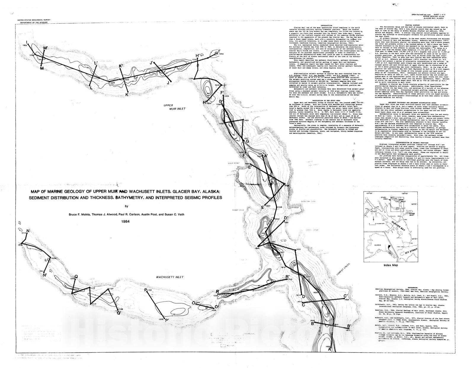 Map : Map of marine geology of Upper Muir and Wachusett Inlets, Glacie ...