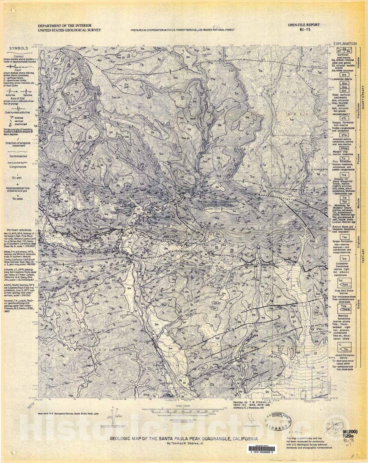 Map : Geologic map of the Santa Paula Peak quadrangle, California, 198 ...