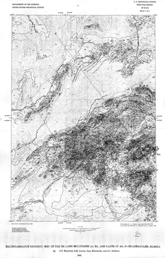 Map : Reconnaissance geologic map of the De Long Mountains A3, B3, and ...