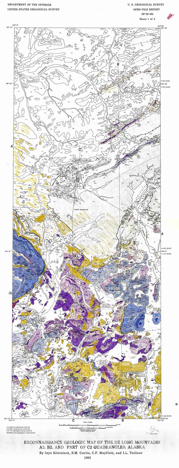 Map : Reconnaissance geologic map of the De Long Mountains A2, B2, and ...