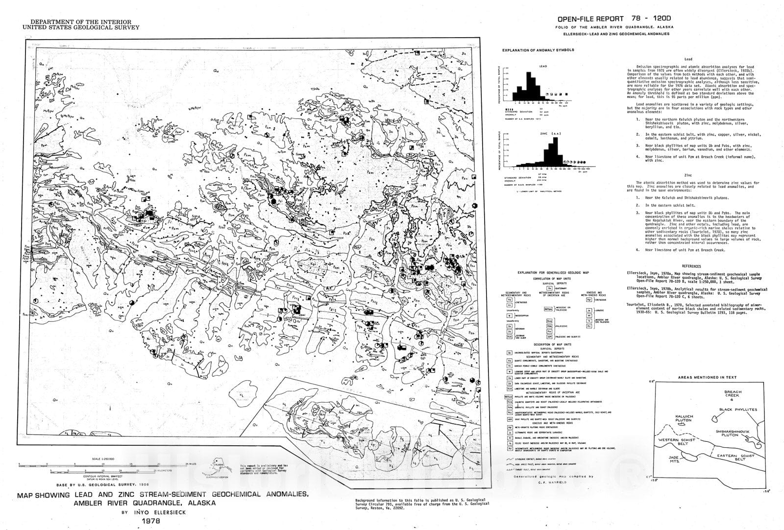 Map : Map showing lead and zinc stream-sediment geochemical anomalies ...