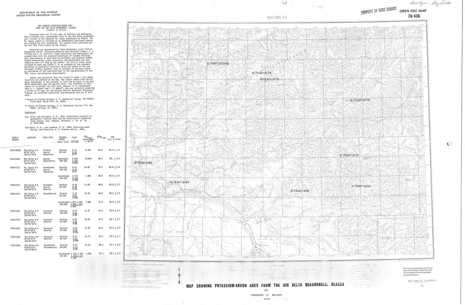 Map : Map showing potassium-argon ages from the Big Delta quadrangle ...