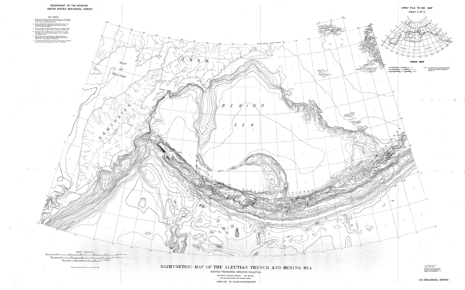 Map : Bathymetric map of the Aleutian trench and Bering Sea, 1976 Cart ...