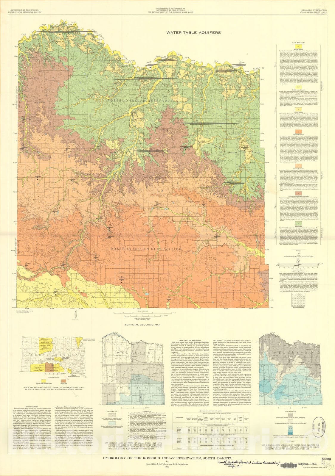 Map : Hydrology of the Rosebud Indian Reservation, South Dakota, 1971 ...