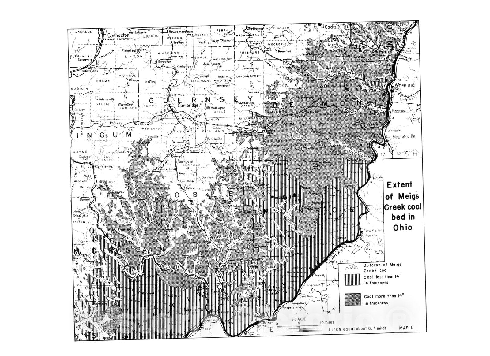Map : The Meigs Creek No. nine coal bed in Ohio, part 1, geology and r ...