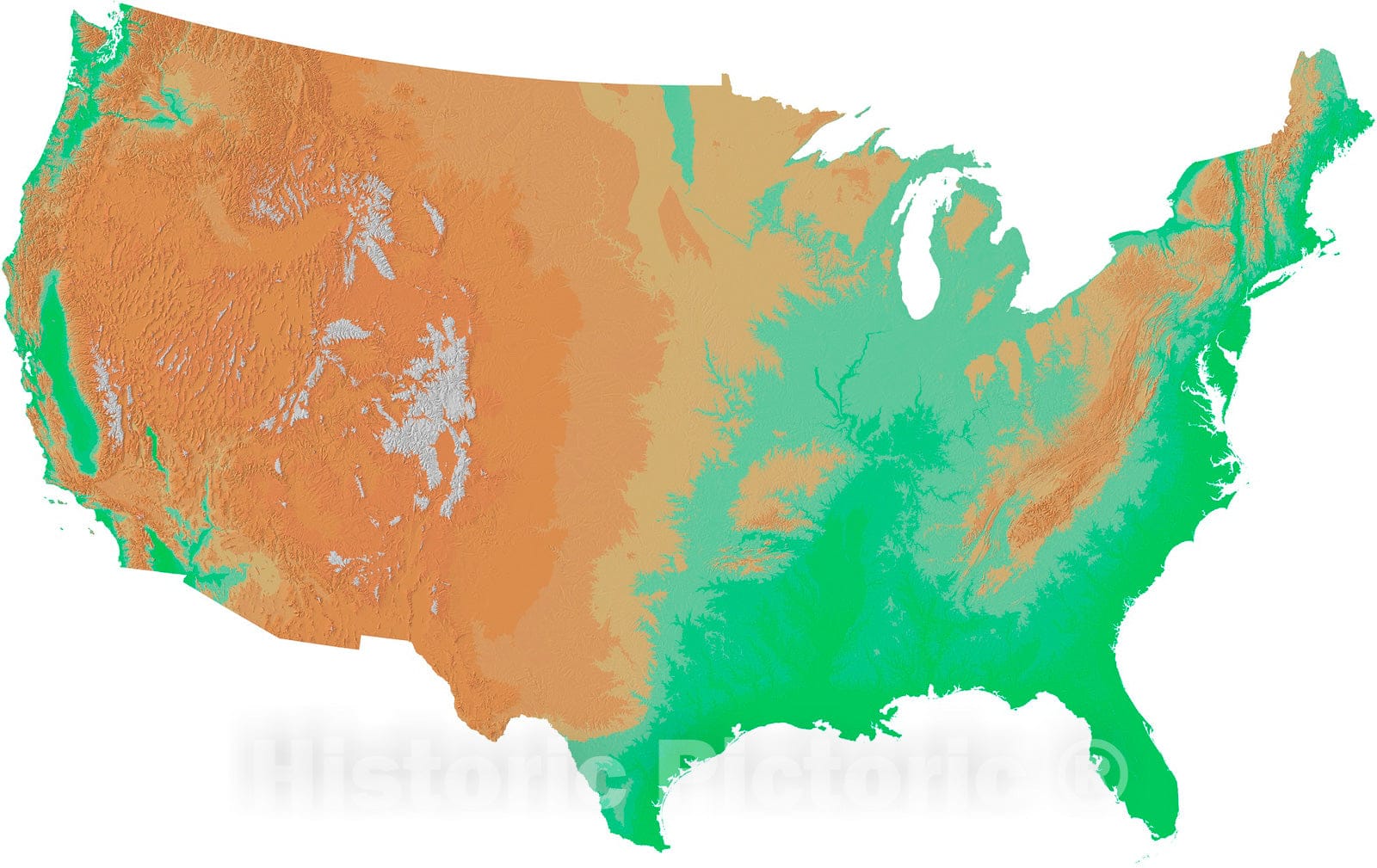 Map : Color shaded relief map of the conterminous United States, 1999 ...