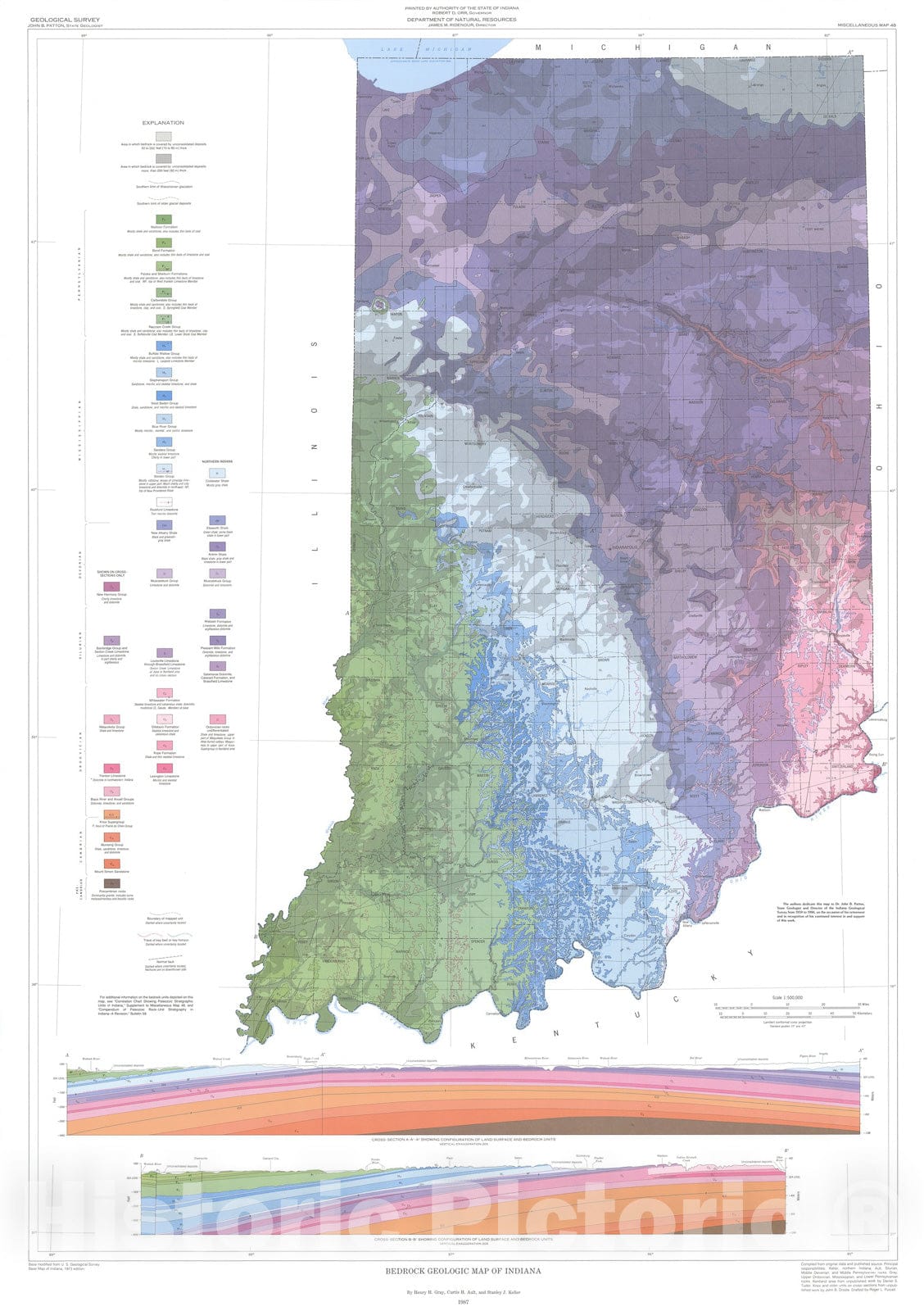 Map : Bedrock geologic map of Indiana, 1987 Cartography Wall Art ...