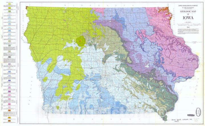 Map : Geologic map of Iowa, 1969 Cartography Wall Art : – Historic Pictoric