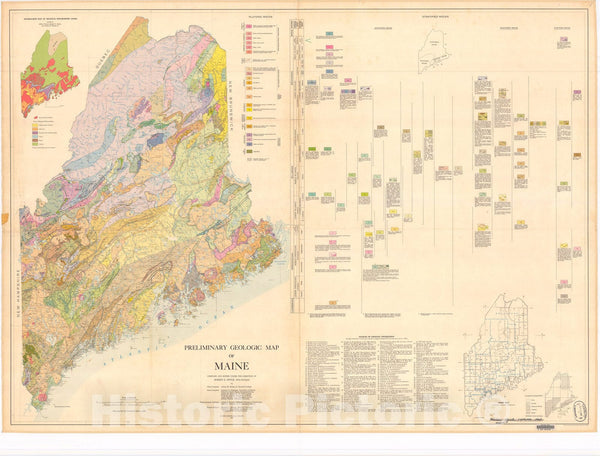 Map : Preliminary geologic map of Maine, 1967 Cartography Wall Art ...