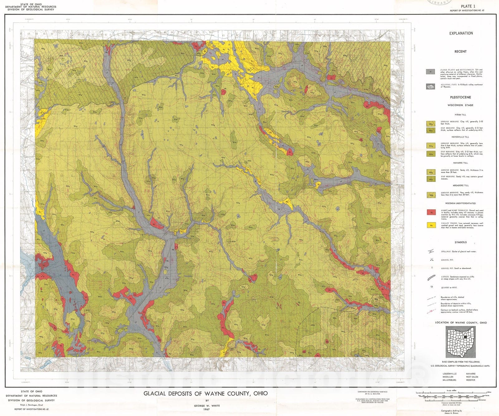 Map : Glacial geology of Wayne County, Ohio, 1967 Cartography Wall Art ...