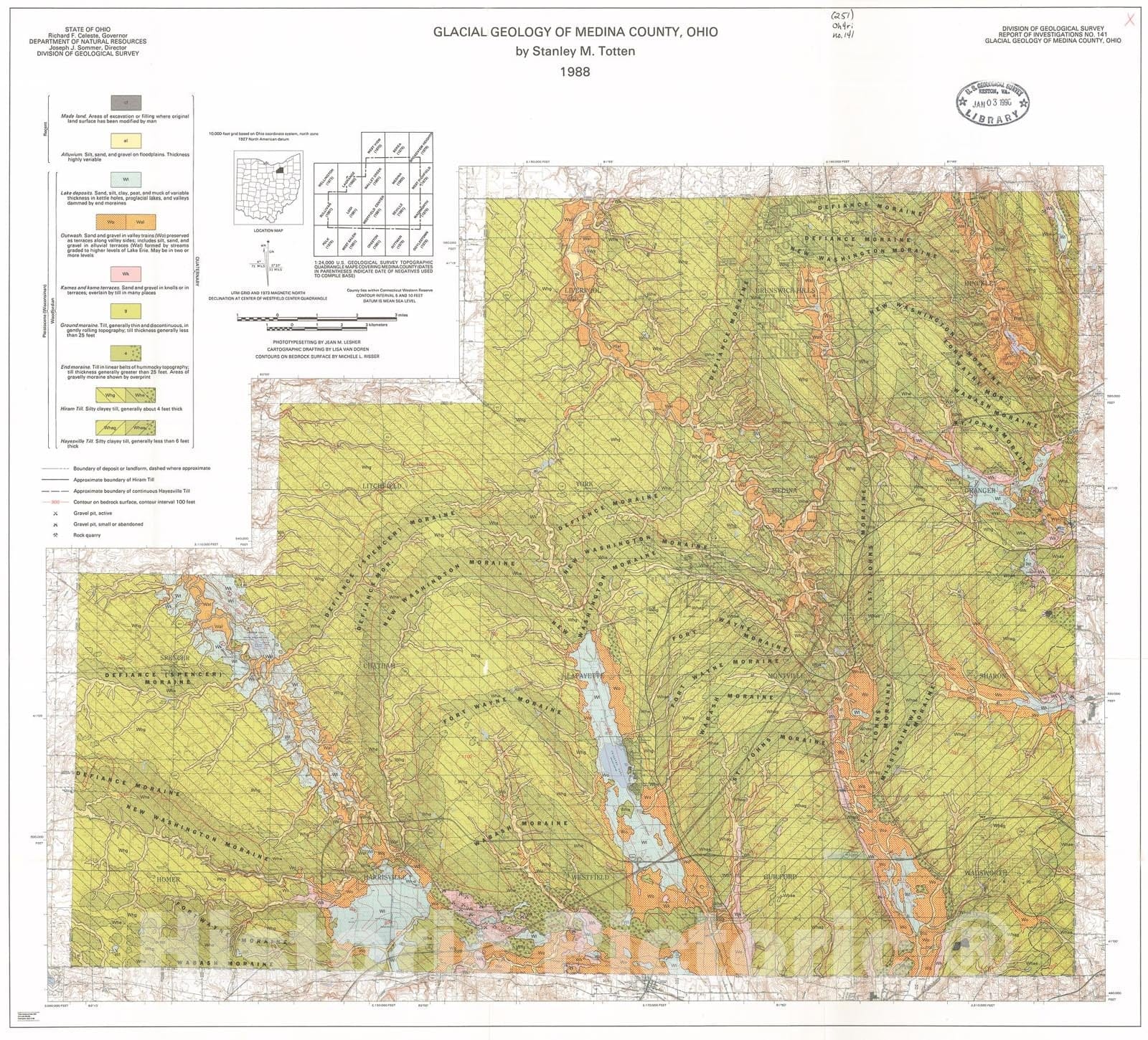Map : Glacial geology of Medina County, Ohio, 1988 Cartography Wall Ar ...
