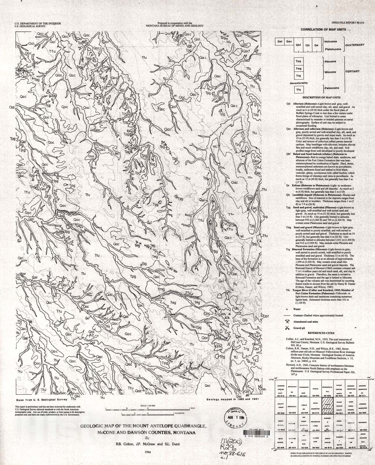 Map : Geologic map of the Mount Antelope quadrangle, McCone and Dawson ...