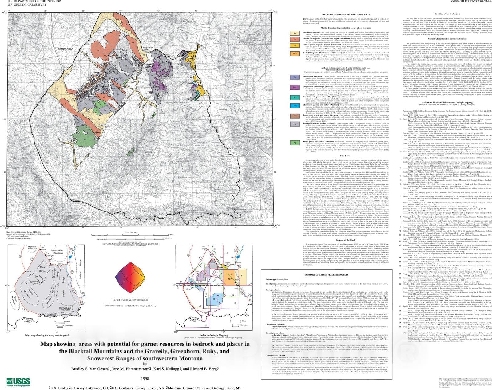 Map : Map showing areas with potential for garnet resources in bedrock ...