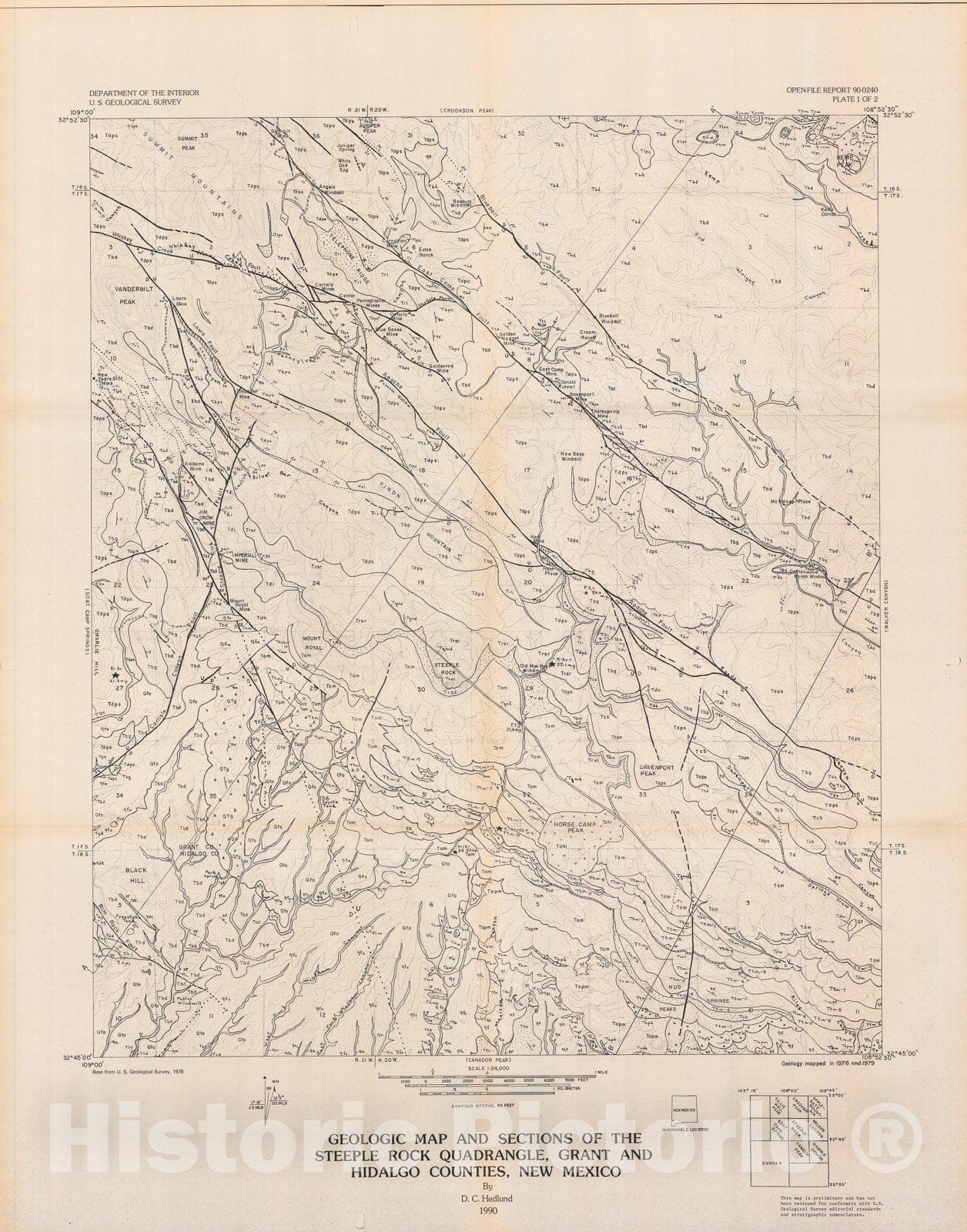 Map : Geologic map and sections of the Steeple Rock quadrangle, Grant ...