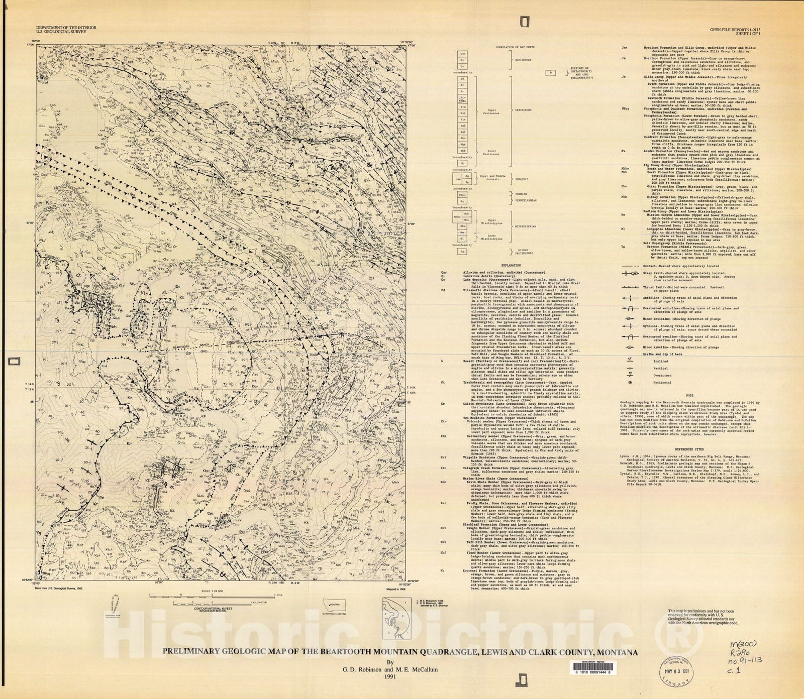 Map : Preliminary geologic map of the Beartooth Mountain quadrangle, L ...