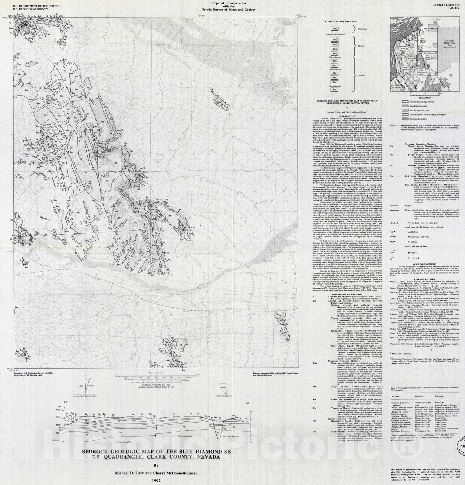 Blue Diamond SE Nevada Geologic Map 1992 Print | Historic Pictoric