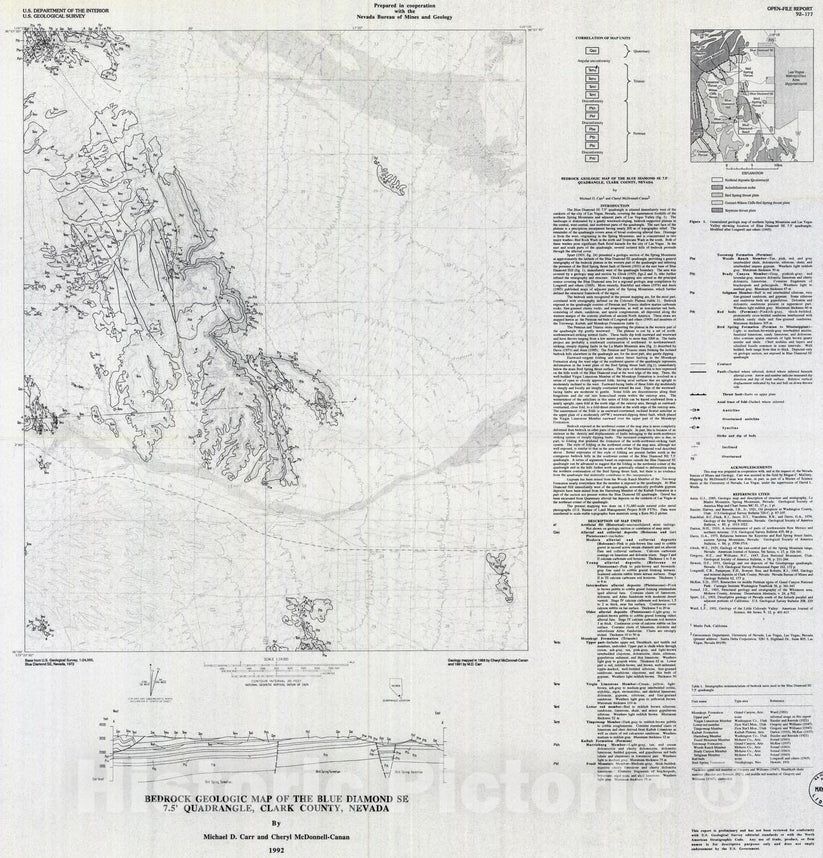 Blue Diamond SE Nevada Geologic Map 1992 Print | Historic Pictoric