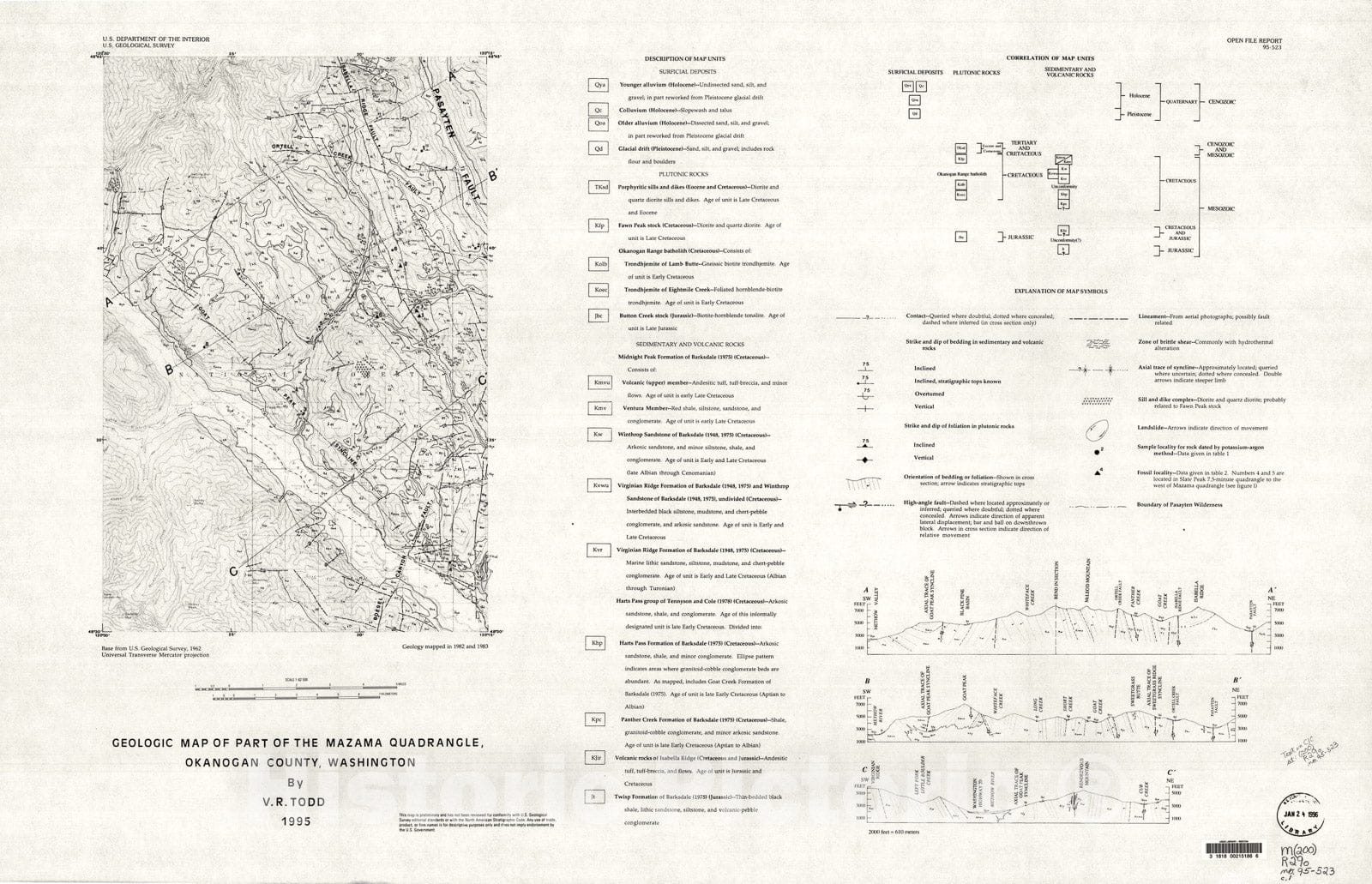 Map : Geologic map of part of the Mazama quadrangle, Okanogan County ...