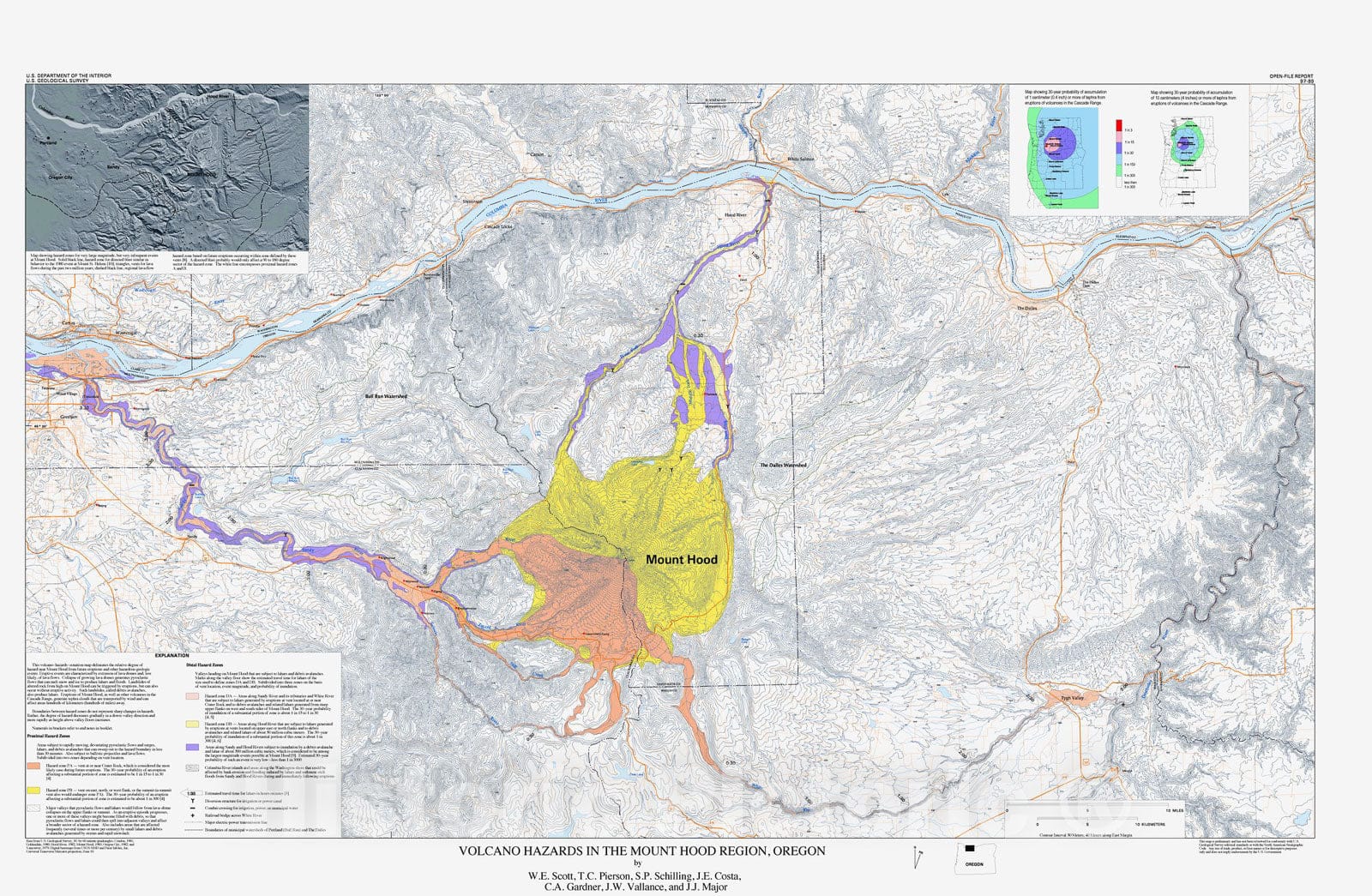 Map : Volcano hazards in the Mount Hood region, Oregon, 1997 Cartograp ...