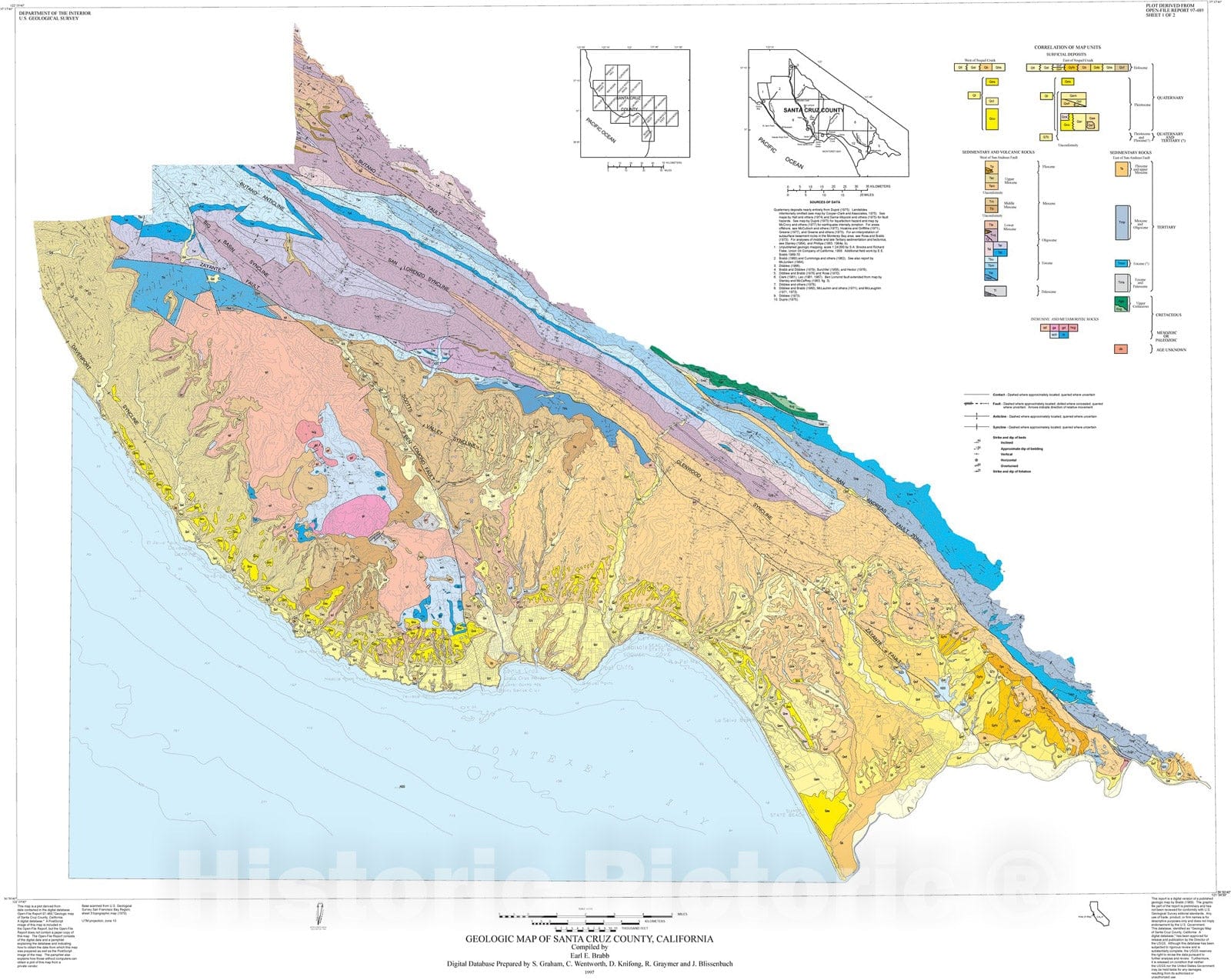 Santa Cruz County California Bedrock Geology Map Print – Historic Pictoric