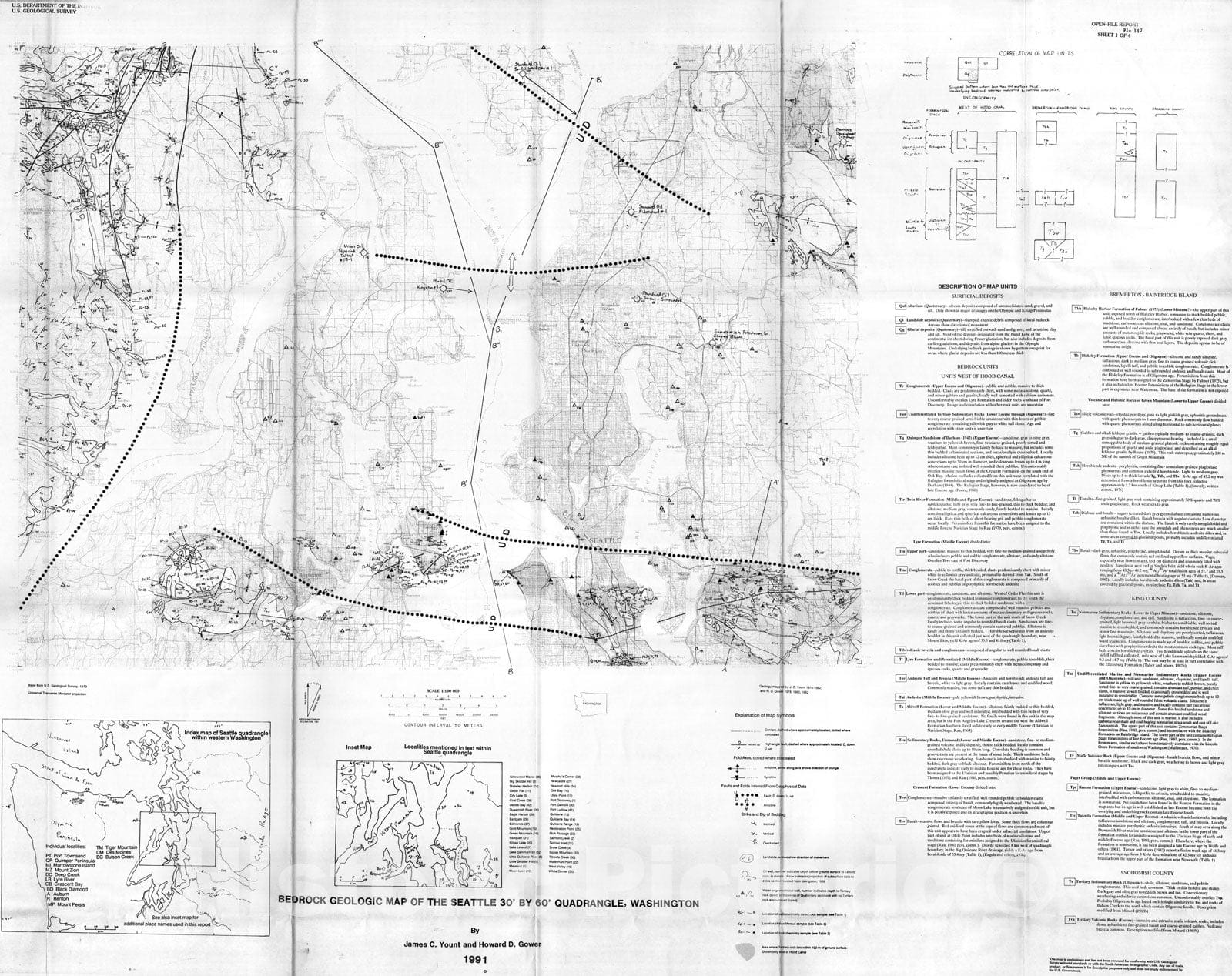 Seattle Bedrock Geologic Map Washington Quadrangle | Historic Pictoric