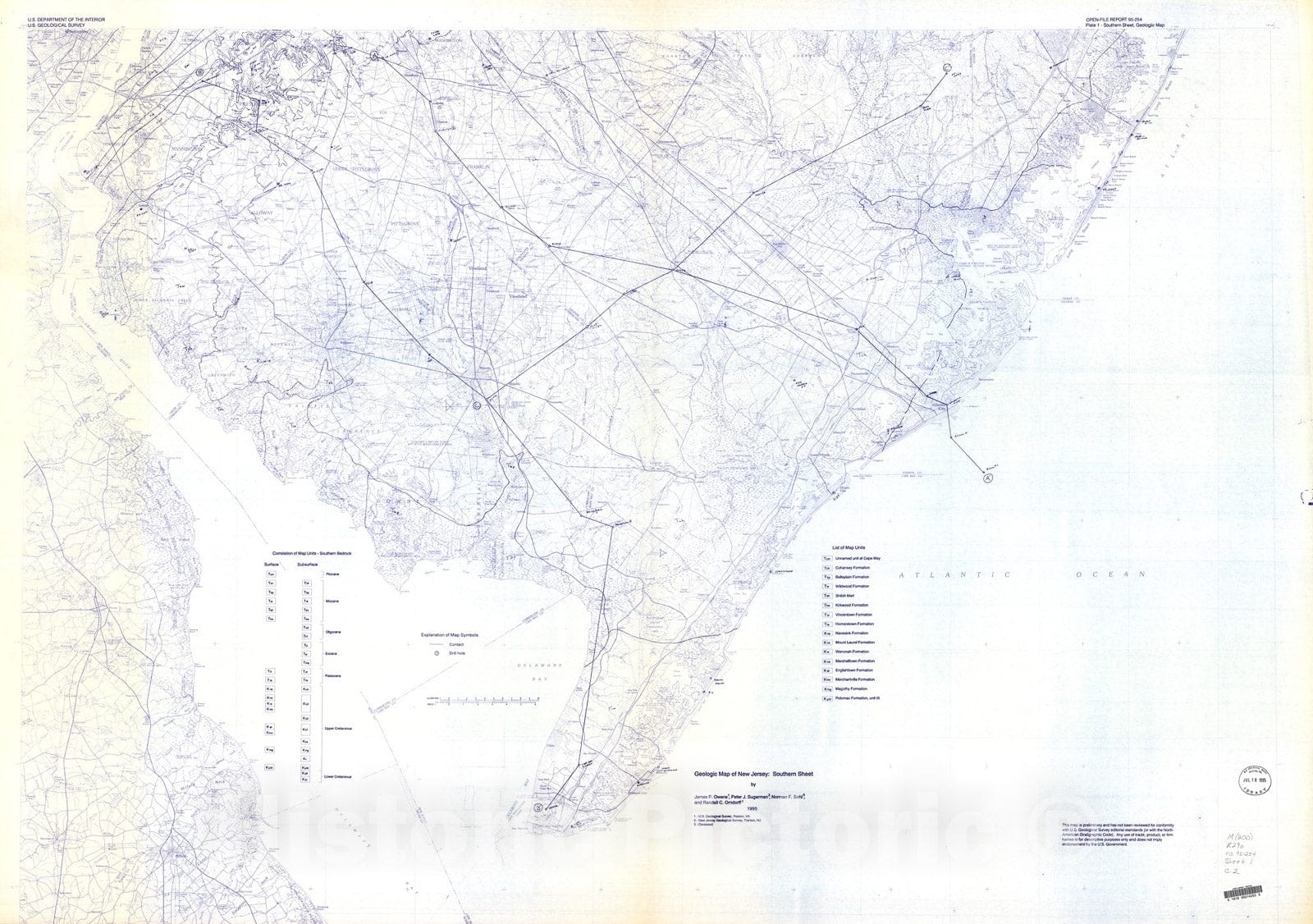 Map : Geologic map of New Jersey: southern sheet, 1995 Cartography Wal ...