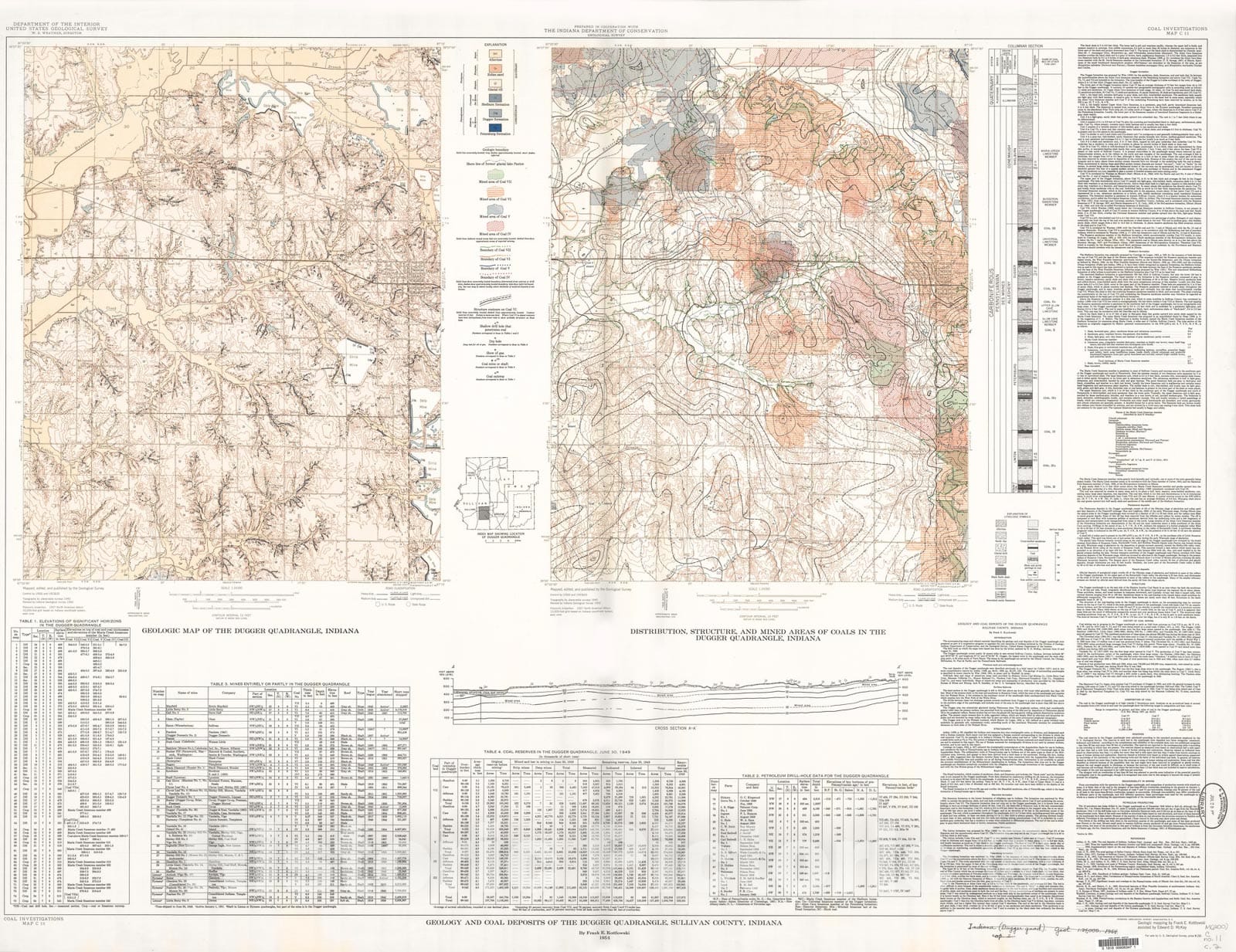 Map : Geology and coal deposits of the Dugger quadrangle, Sullivan Cou ...