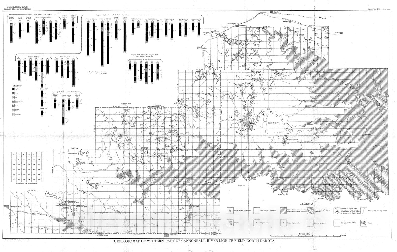 Map : The Cannonball River lignite field, Morton, Adams, and Hettinger ...