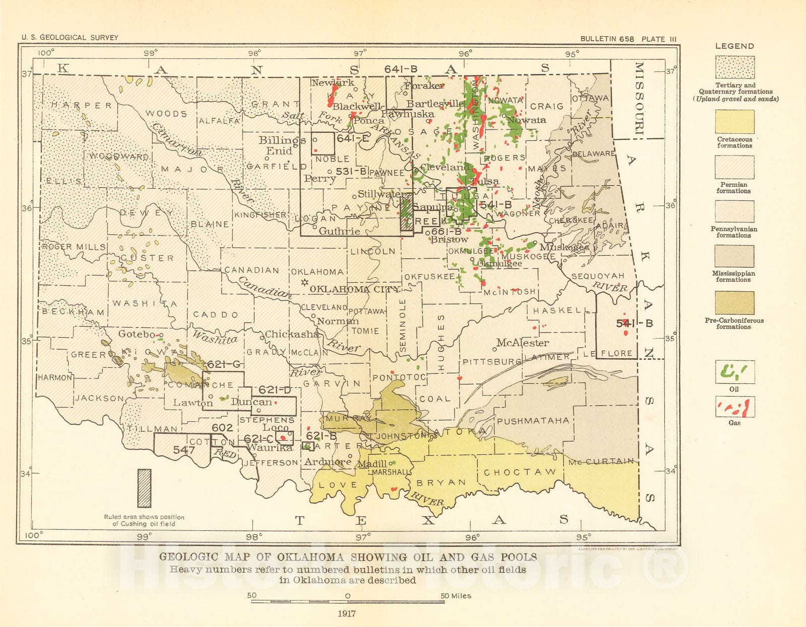 Map : Geologic structure in the Cushing oil and gas field, Oklahoma an ...