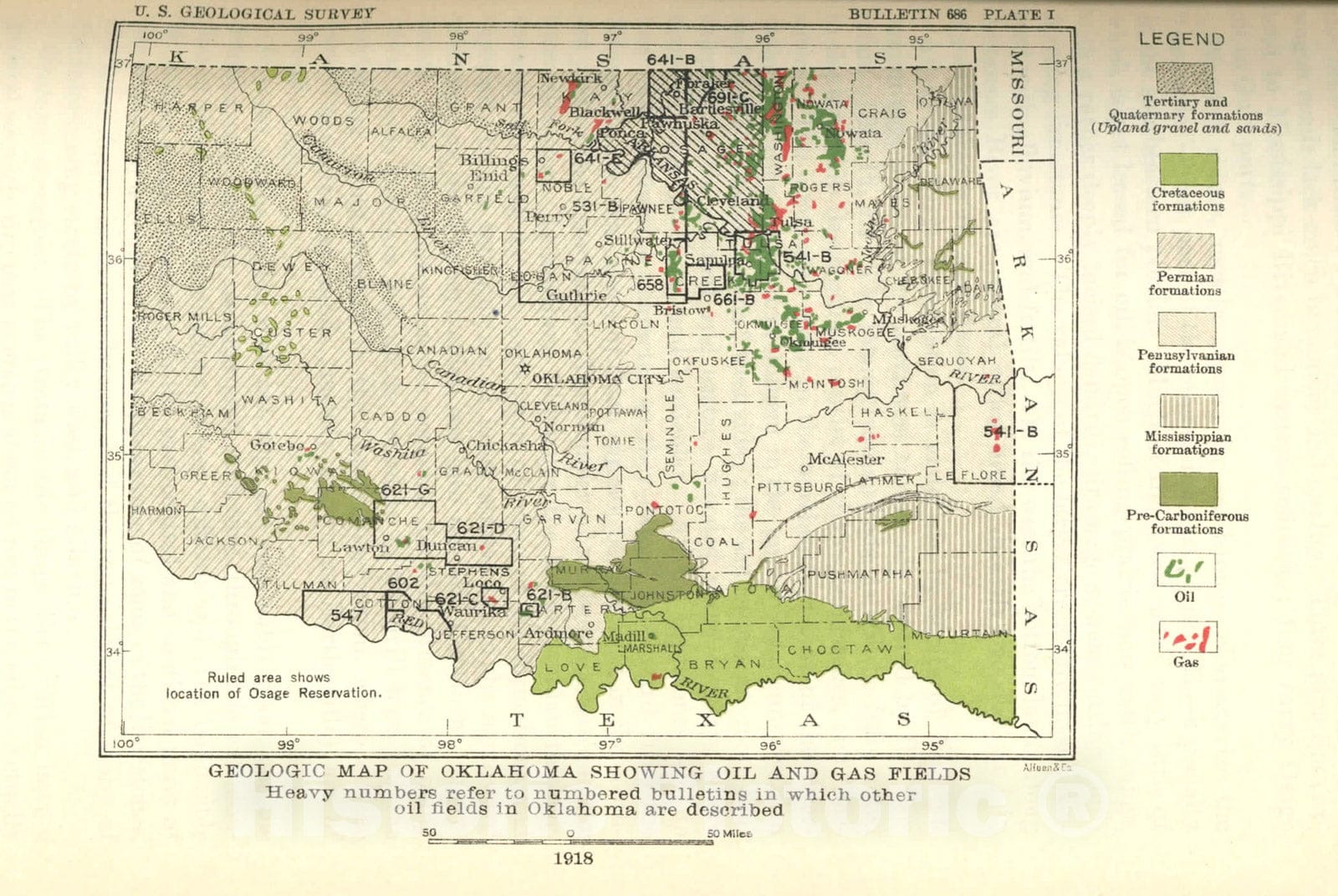 Osage Reservation Oil and Gas Map - Historical Print – Historic Pictoric