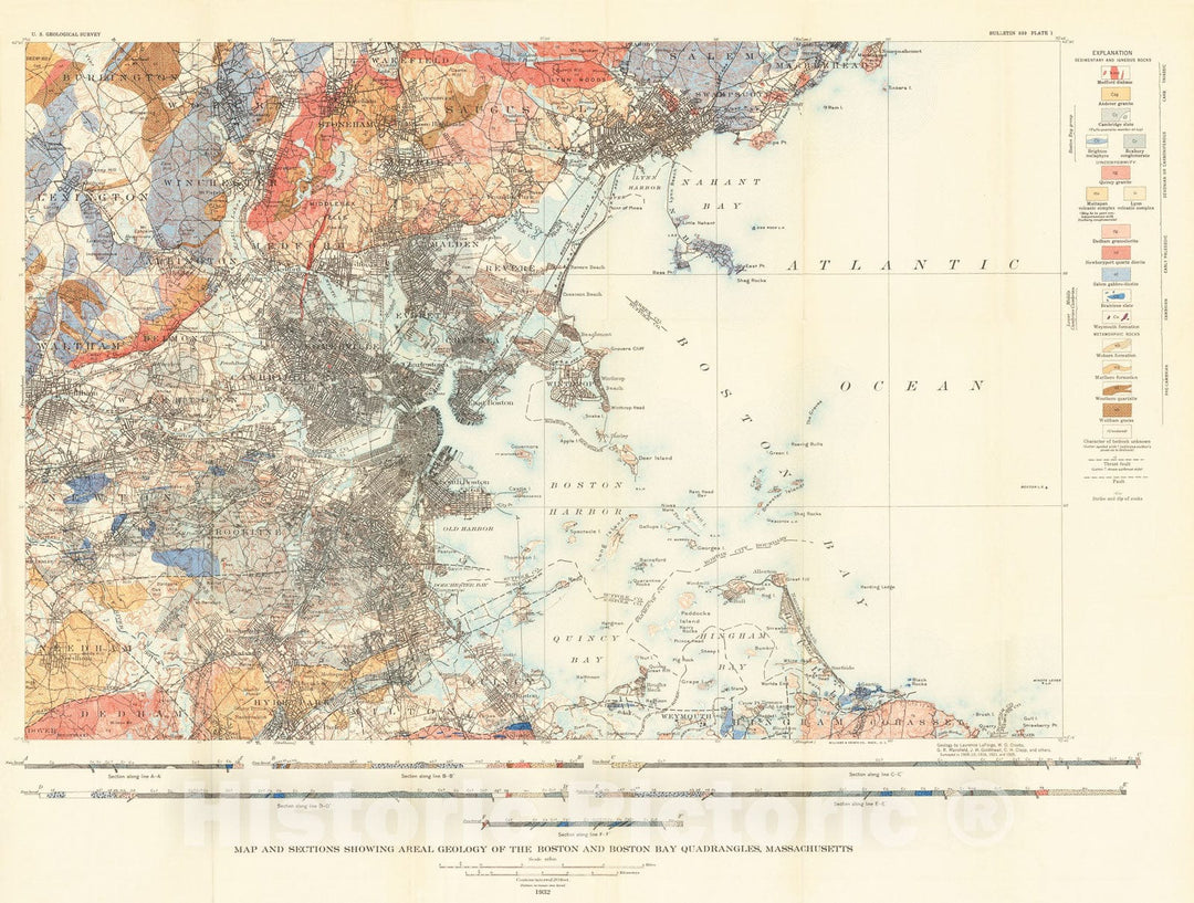 Map : Geology of the Boston area, Massachusetts, 1932 Cartography Wall ...