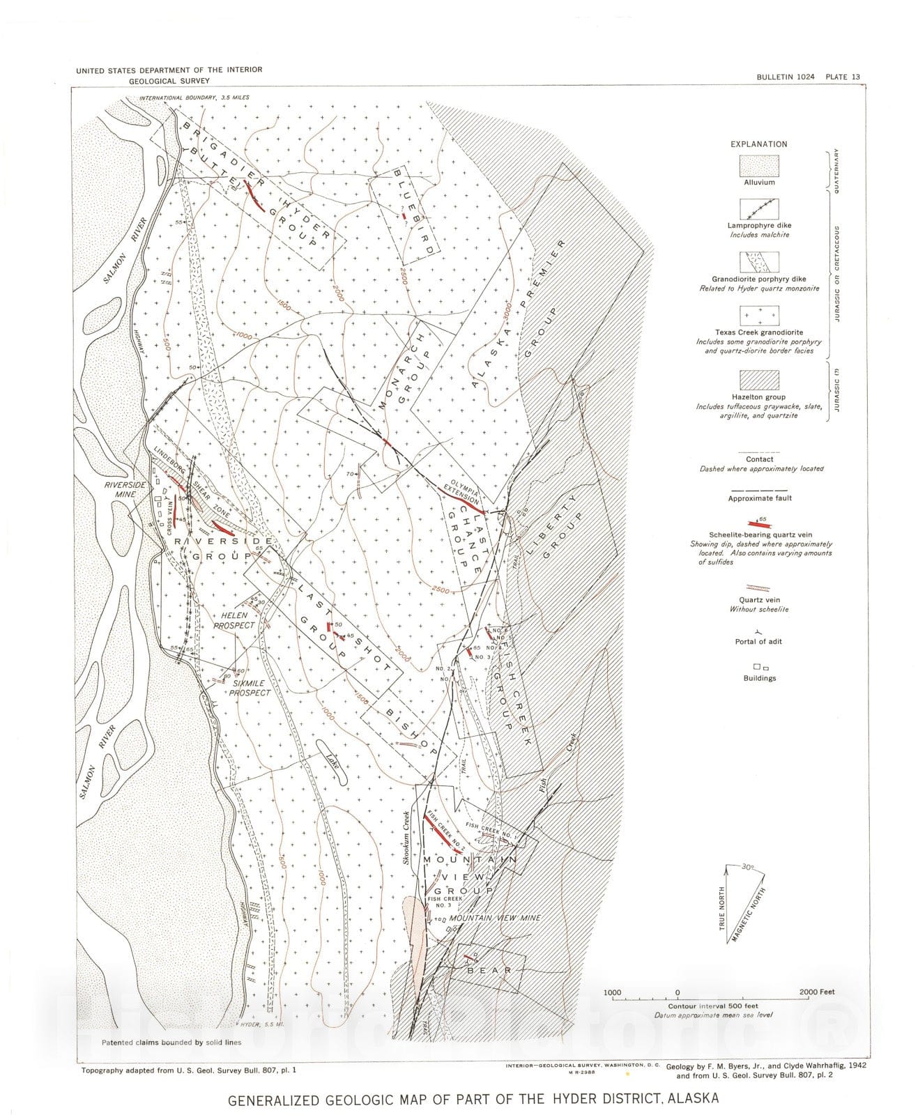 Map : Tungsten deposits of the Hyder district, Alaska, 1956 Cartograph ...