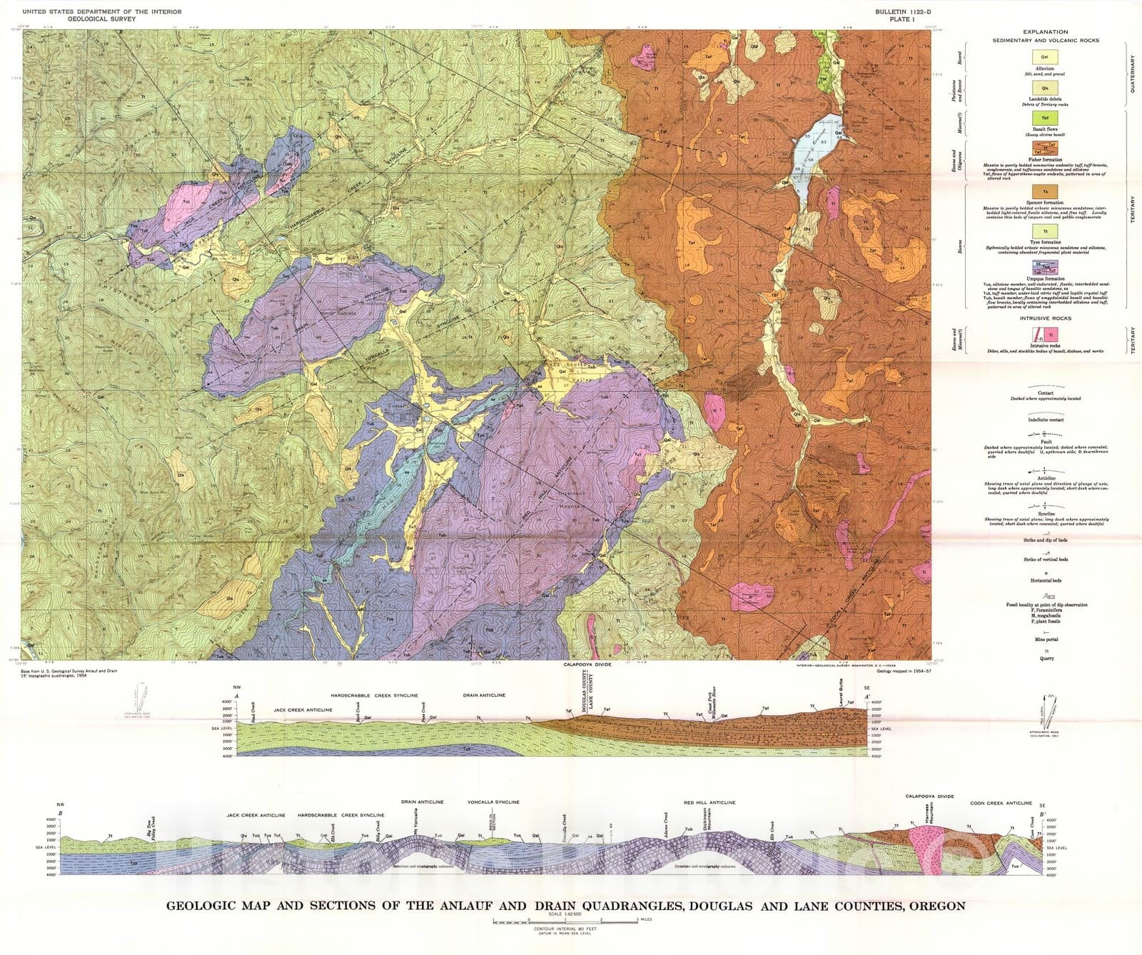 Map : Geology of the Anlauf and Drain quadrangles, Douglas and Lane Co ...