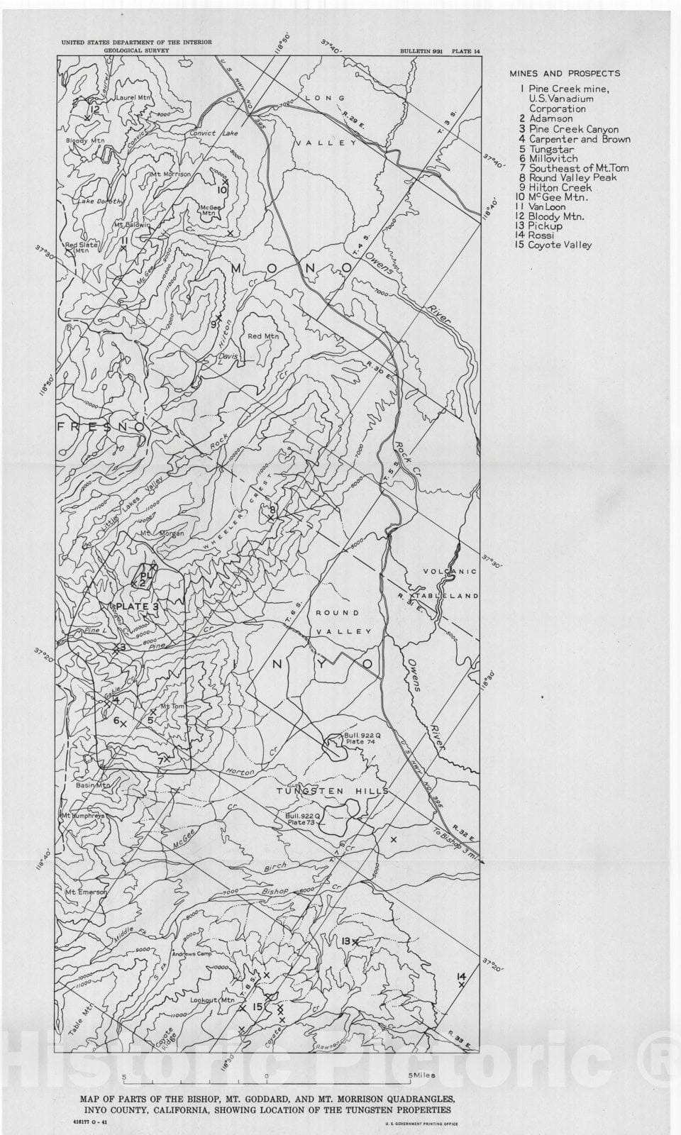 Map : Tungsten deposits in the Sierra Nevada near Bishop, California ...