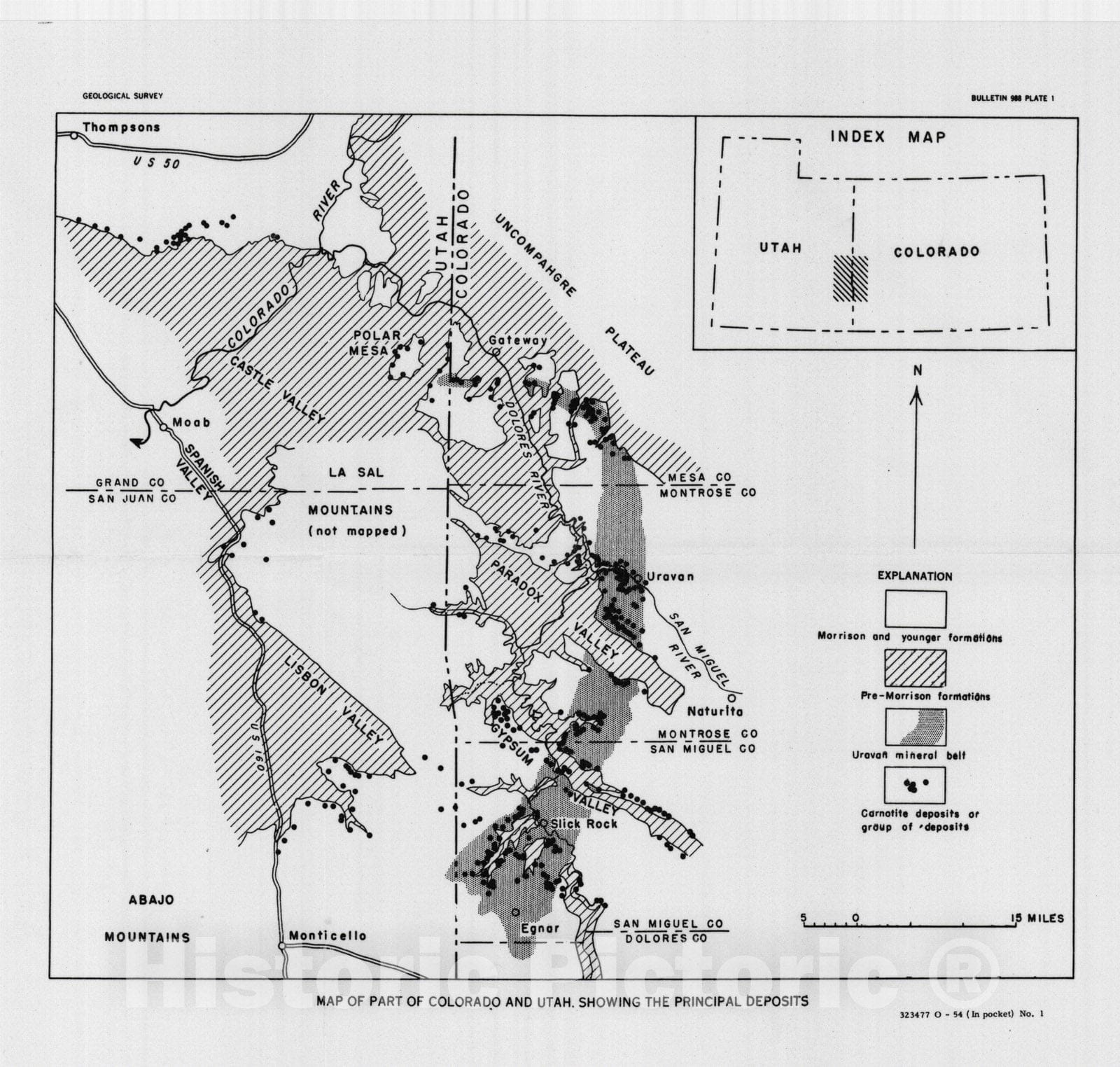 Map : Geology of the Uravan mineral belt, 1953 Cartography Wall Art ...