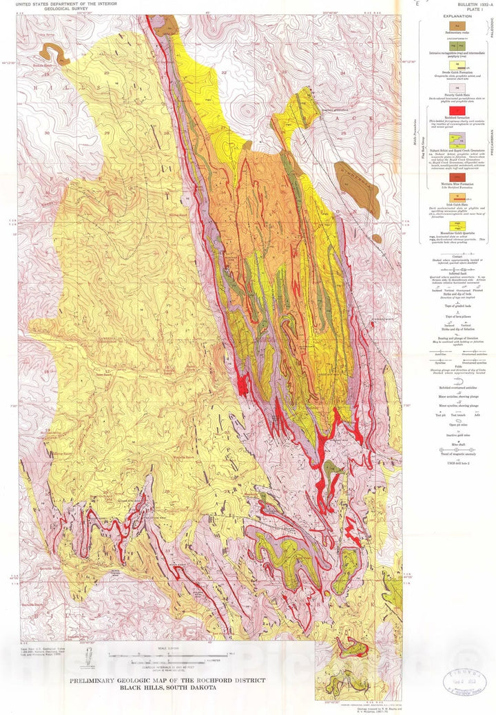 Map : A preliminary report on the geology and gold deposits of the Roc ...