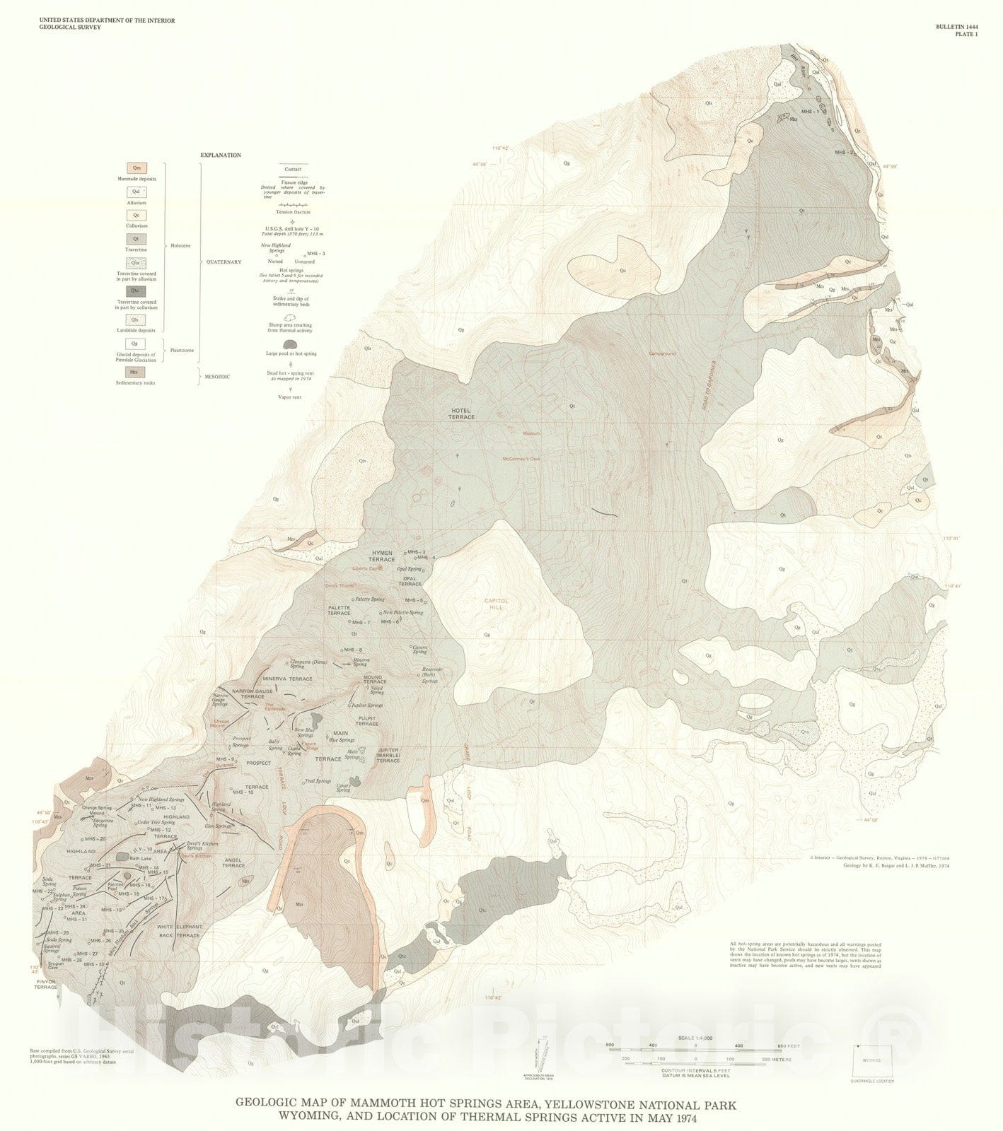 Map : Geology and thermal history of Mammoth Hot Springs, Yellowstone ...